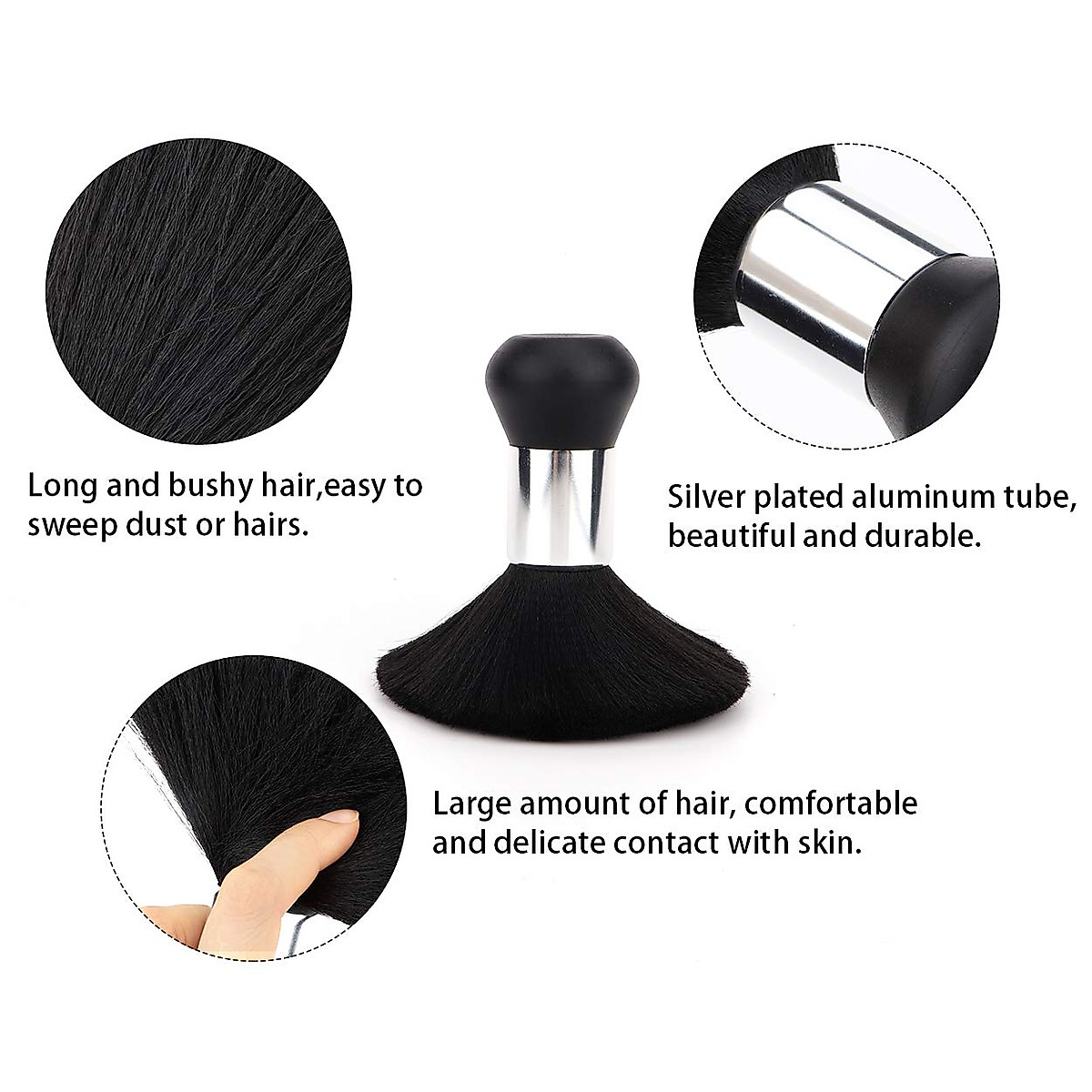Black Large Barber Brush Neck Duster, Beomeen Soft Neck Brush for Hair Cutting, Neck Face Cleaning Hair Sweep Brushes Salon Tool