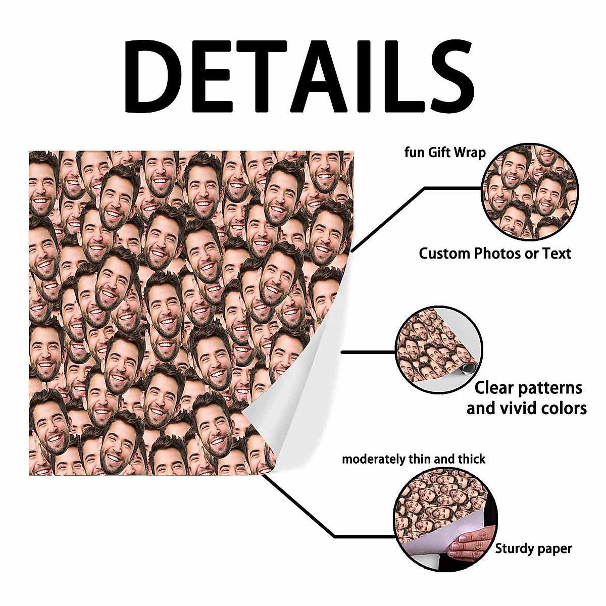 Jaydouble Custom Gift Wrapping Paper Personalized Wrapping Paper with Face Gift Wrap Paper Roll Funny Cute Wrapping Paper for Teens Kids Women Men Mom Dad Wedding