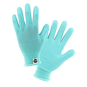 Miracle-Gro MG30607/WML Embossed Latex Gloves – Medium-Large, Women’s Latex Coated Nylon Shell Gloves with Small Floral Texture Palm Grip