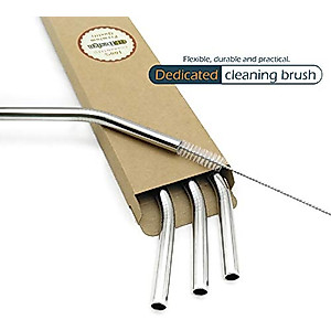 GFDesign Big Drinking Straws Reusable 12 Inches Extra Long 9mm Extra Wide SUS 304 Food-Grade 18/8 Stainless Steel - Set of 4 with 2 Cleaning Brushes - Bent