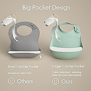 Cuddle Campus Set of 2 Silicone Bibs for Babies,Adjustable Curved Neckline Design with Large Pocket Food Catcher