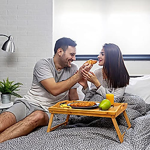 2 Pack Bed Tray Table Breakfast Trays Serving Tray Bamboo Bed Laptap with Floding Legs Handles and Phone Holders