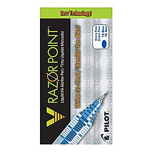PILOT V Razor Point Liquid Ink Markers, Extra Fine Point, Blue Ink, 12-Pack (11021)