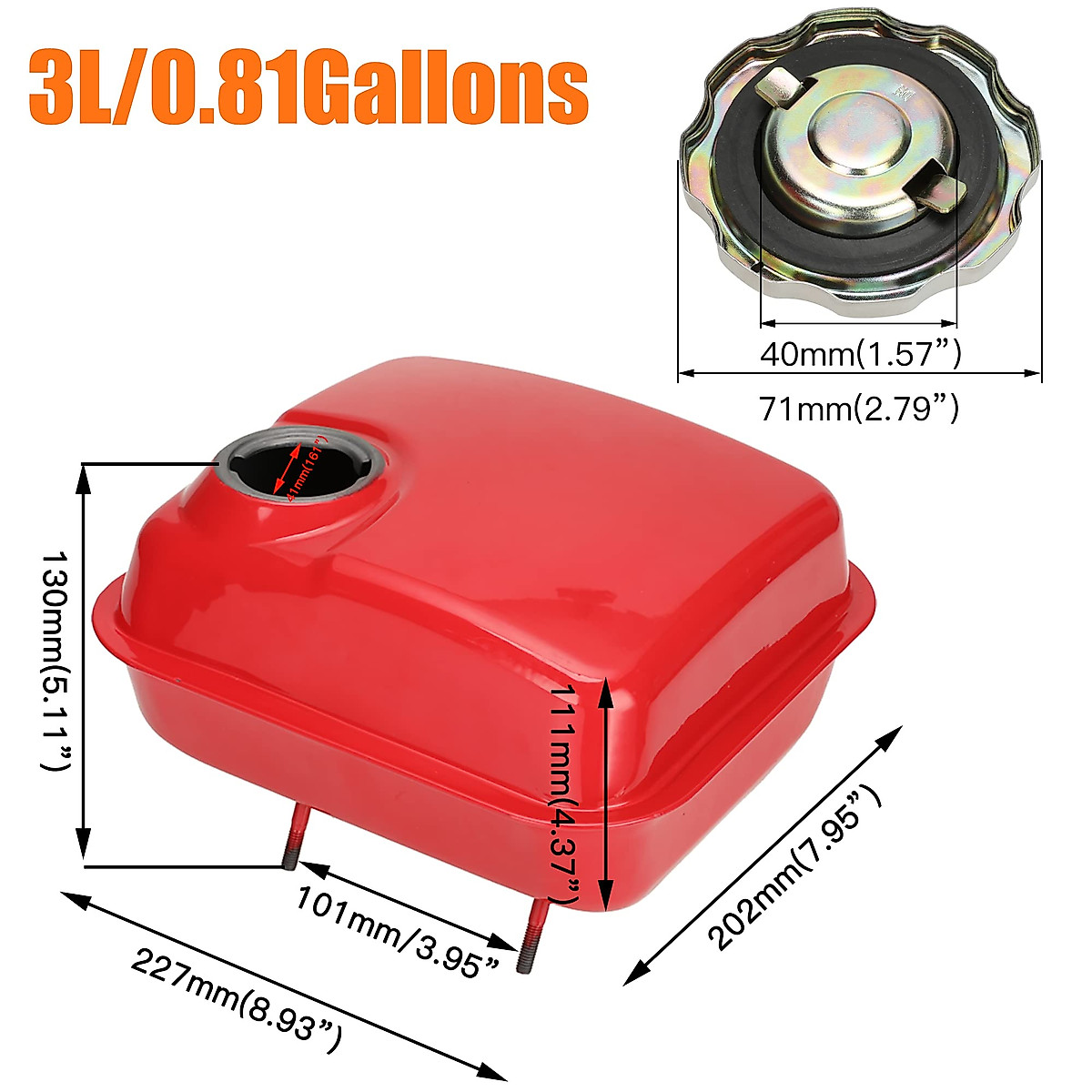 FVRITO Gas Fuel Tank for Hemi Predator 212cc 196cc 5.5hp 6.5hp Coleman CT200U CT200U-EX BT200X RB200 KT196 Massimo Baja Warrior MB200 GX160 GX200 Mini Bike Go Kart Clone Ghost Engine Parts Red