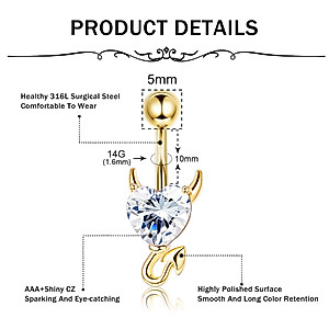 FIBO STEEL 14G Belly Button Rings 316L Surgical Steel Dangle Belly Rings for Women Navel Rings Barbell CZ Body Piercing Jewelry