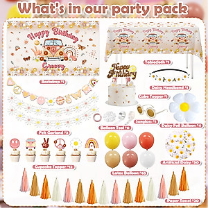 Groovy Birthday Party Decoration Pack 165Pcs, Retro Hippie Boho Daisy Party Favors Including Backdrop, Tablecloth, Tassel, Garlands, Sunglasses Headband Party Supplies for Girls Baby Shower (Groovy)