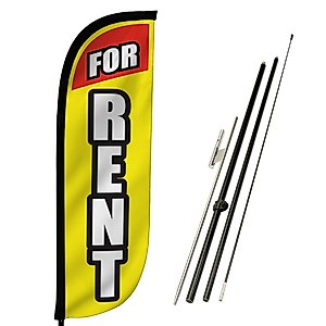 LookOurWay Feather Flag Pole Kit - 7 Feet Tall Advertising Banner with Fiberglass Pole Set and Ground Spike for Business Promotion - Real Estate Flags - For Rent