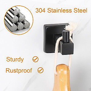 TocTen Bathroom Hook - 2 Pack Square Robe/Towel Hooks, 304 Stainless Steel Rustproof Coat Hook Wall Mounted, Heavy Duty Hanger Wall Hooks for Bathroom Kitchen Back Door Wardrobe(Matte Black)
