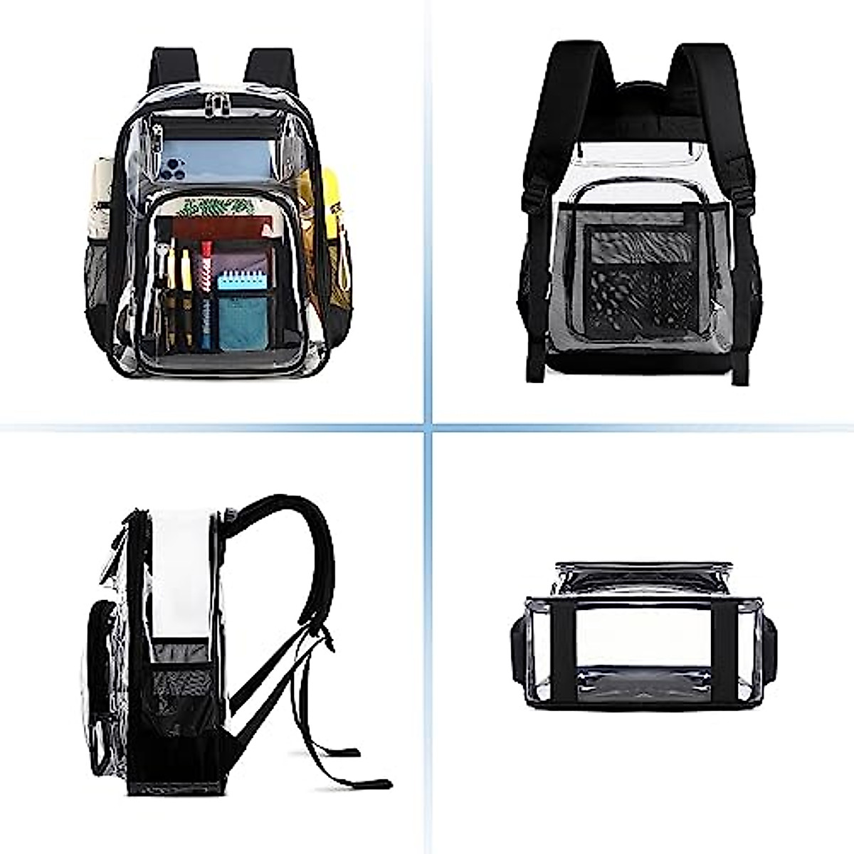 PIG PIG GIRL Clear Backpack Heavy Duty TPU，See Through School Backpack Stadium Approved，Quick Security Check See Through Backpack Transparent Bookbag, Black