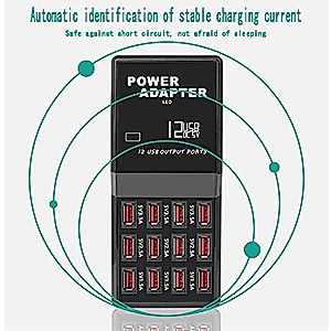 HOKC-N USB Charger, 60W 12-Port, USB Desktop Hub Wall Charger for iPhone, iPod, Galaxy and Other USB Multifunction Devices (Black)