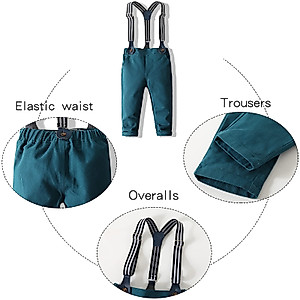 Kimocat Baby Boy Clothes Gentleman Clothing Suit for Newborn Baby Bow Tie Shirt + Suspender Trousers (Grey 1, 2-3T)