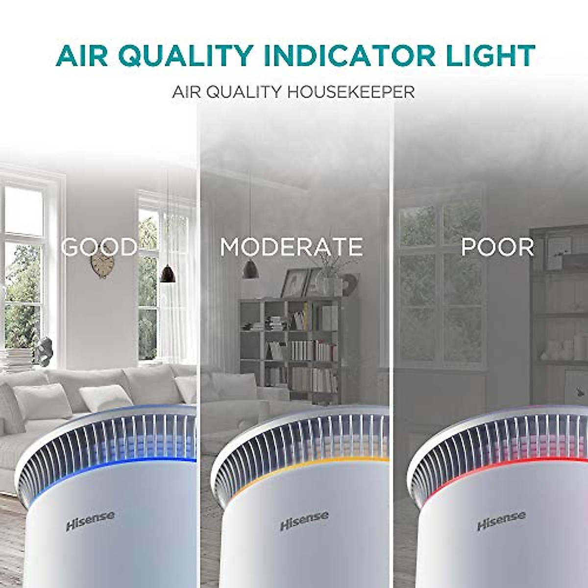 Hisense Air Purifier with True HEPA Technology, Air Purifier for Home Allergies Pets Dander Smokers in Bedroom, 25db Quiet Air Cleaner Remove Smoke Dust Mold Pollen for Large Room - KJ120