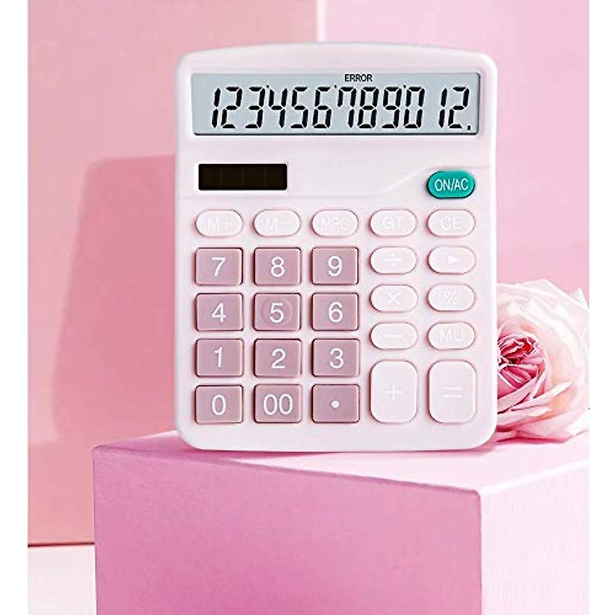 YOUHO Pink Office Desk Calculator, 12-bit Solar Battery Dual Power Standard Function Electronic Calculator with Large LCD Display (1PACK，Pink)