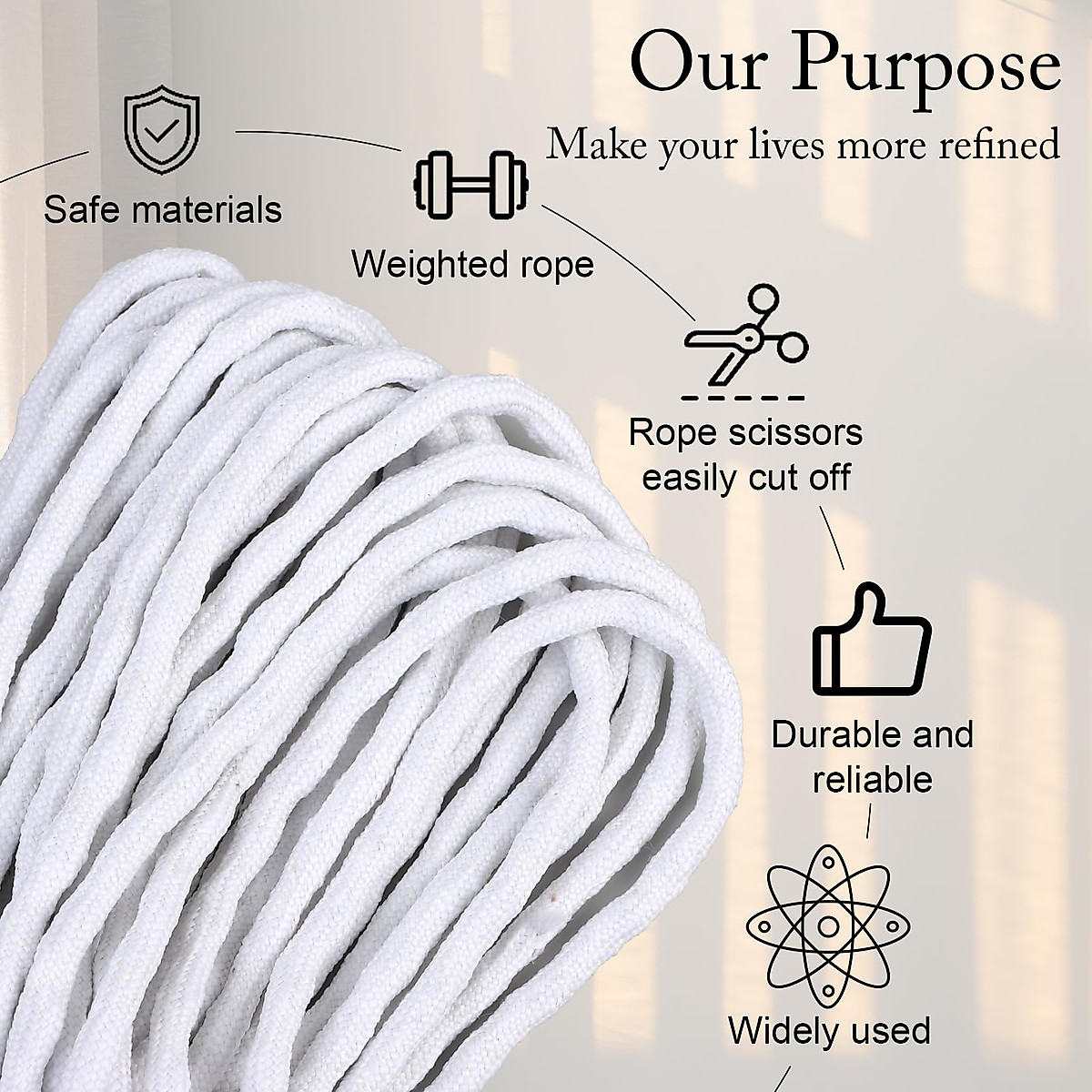 10 Yard Extra Heavy Sausage/Rope Lead Beads Weight Cord Rope Curtain Accessories for Light Weight Sheer Curtain Drapes Fabrics Weighted Tape Cording DIY Fabric Covered, (60g Per Yard)