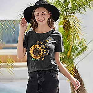 Women Sunflower Shirts Cute Butterfly Graphics Tshirt Casual Short Sleeve Summer Tops Holiday Tee Shirt