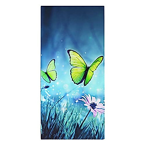 TsyTma Fairy Butterflies in Mystic Forest Hand Towels Blue Quick Dry Bathroom Washcloth 30 X 15 Inches for Beach Guest Hotel Spa Gym Sports Yoga Home