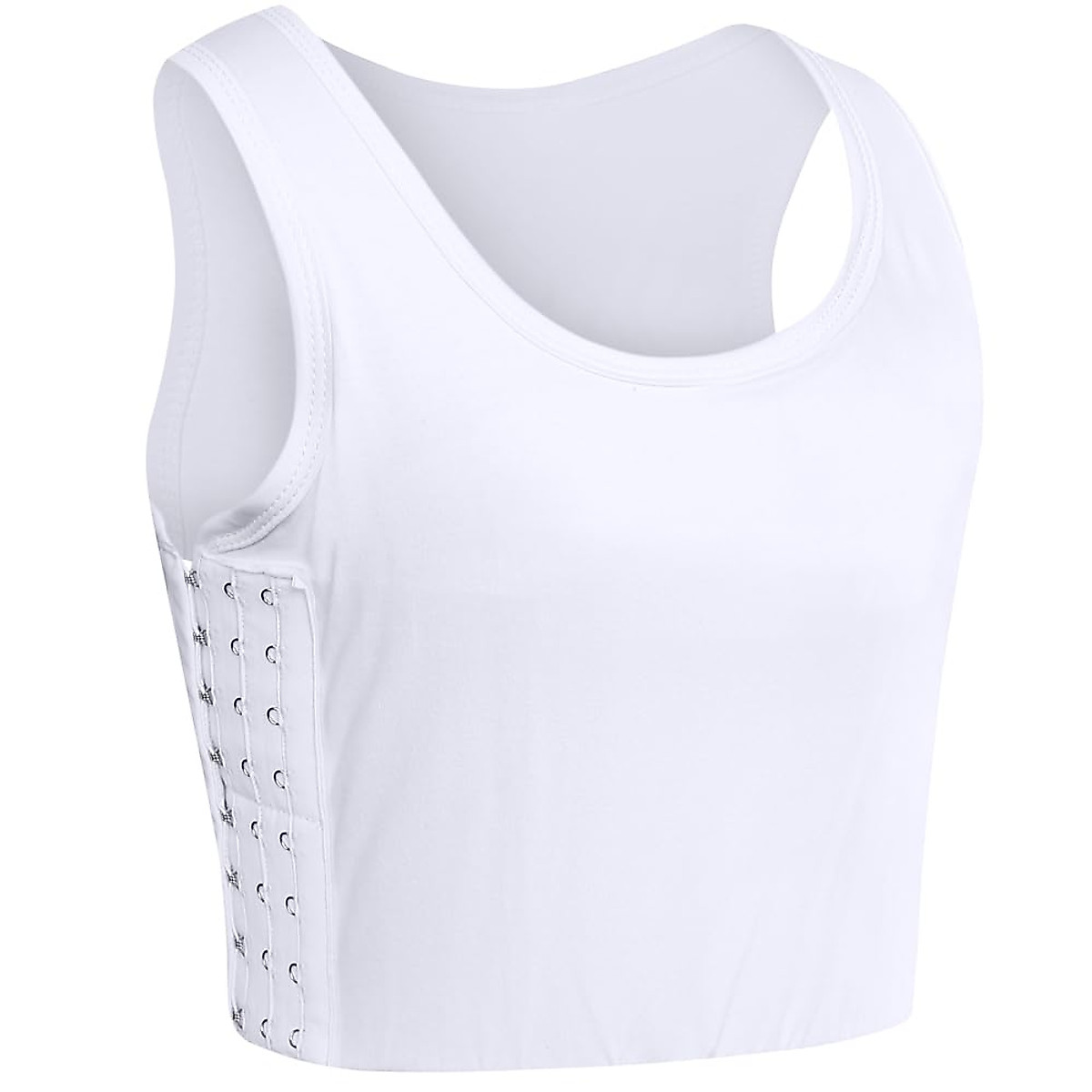 XUJI Transgender FTM Big Size Chest Binder Strapless Zip up Built-in Elastic Band Flat Slim Fit Tops (White, XXL)