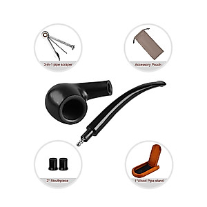 Joyoldelf Tobacco Pipe, Luxury Wooden Smoking Pipe with Tobacco Pipe Stand, Ebony Tobacco Pipes for Smoking with Pipe Scraper, Gift Box and Smoking Accessories