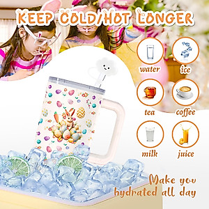 winiwo 40 oz Easter Tumbler with Handle and Straw, Easter Gifts for Kids, Rabbits Lover, Bunny Insulated Tumbler for Hiding Candy Chocolate Eggs, Stainless Steel, Available Gift Wrapping (Pink)