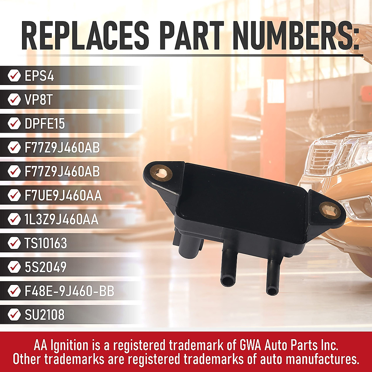 EGR - Exhaust Gas Recirculation Pressure Feedback Sensor - Replaces DPFE15, F77Z9J460AB, F77Z9J460AB, VP8T - Compatible with Ford, Lincoln, Mercury Vehicles - Expedition, Escape, Focus, F-150