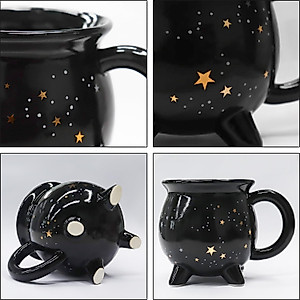 RAISLY Astral Cauldron Coffee Mug 300ml/10oz Black Ceramic Witch Mugs, Adorable Sorceress’s Potion Themed Cups, All-Season Drinkware, Ideal for Christmas Thanksgiving Halloween and Party Presents