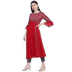 Janasya Indian Women's Maroon Poly Crepe Kurta(JNE3607-KR-XXL)