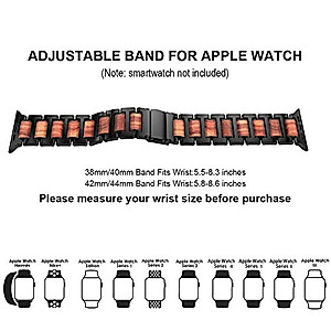 iiteeology Compatible with Apple Watch Band 49mm 45mm 44mm 42mm, Natural Wooden Stainless Steel Link Bracelet Strap for Apple Watch Ultra & SE Series 8 7 6 Series 5 4 3 2 1 - Black