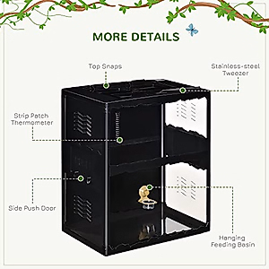 PawHut Reptile Glass Terrarium Tank, Breeding Box with Screen Ventilation, Lamp Holders, Hanging Basin for Lizards, Chameleon, Tortoise, 23.5" x 16" x 28"