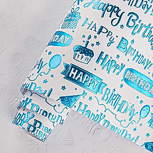 Homeral Jumbo Wrapping Paper Roll-37.66sqft(27.6 x 197inch) Blue Foil Birthday Design