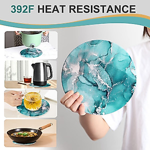 Onntec Ceramic Trivets for Hot Dishes, Kitchen Accessories for Table,Heat Resistant Decor Mat with Marble Style,Round 7.8 Inch Set of 2 (Green)