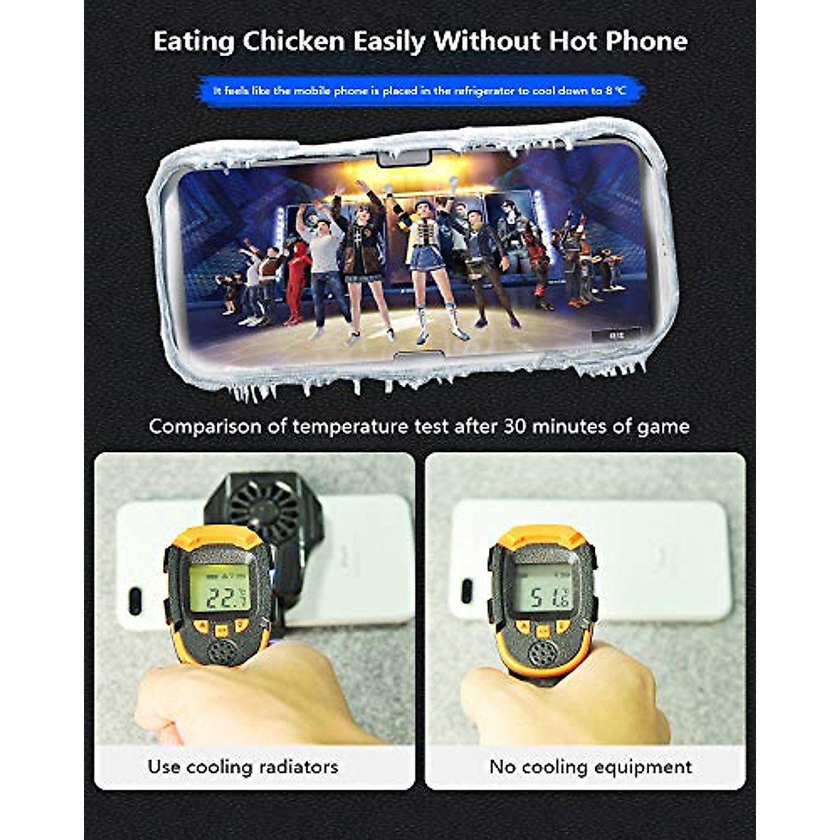 FENGCHUANG MEMO Mobile Phone Radiator, Cell Phone Cooler, Cold Wind Handle Fan, Portable Mobile Phone Radiator Cooling Fun, Gaming Semiconductor Cooling Phone