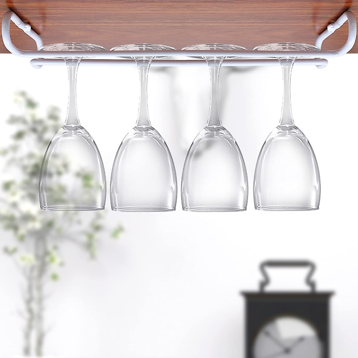 Quluxe Wine Glass Rack, Under Cabinet Stemware Wine Glass Holder Glasses Storage Hanger Metal Organizer for Bar Kitchen- White (Pack of 2)