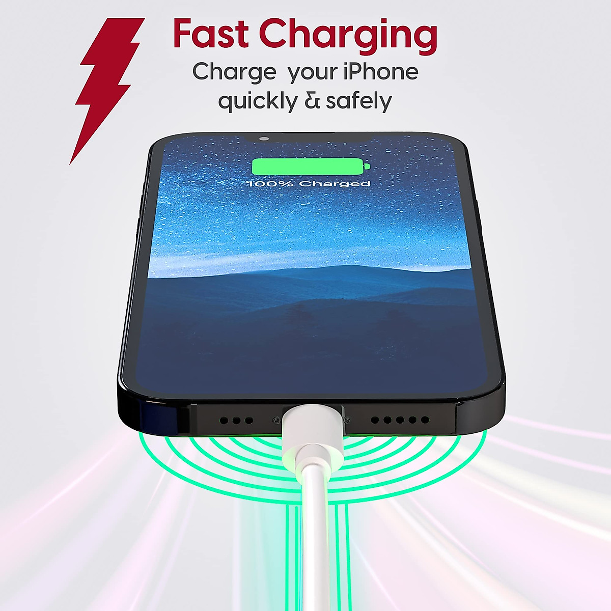 TALK WORKS Fast-Charge Lightning Cable-MFi-Certified for Apple iPhone 14, 14 Pro, 14 Plus, 13 , 13 Pro , 12, 11 Pro/Max/Mini/Plus, XR, XS/Max, AirPods - 10ft Long, Heavy-Duty Cord, White