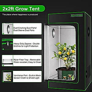 MELONFARM 2x2 Grow Tent 24"x24"x48''Reflective 600D Mylar Hydroponic with Observation Window, Floor Tray and Tool Bag for Indoor Plant Growing