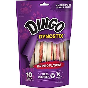 Dingo 99043 Dynostix Rawhide Treats,White, 10-Count 10.58 Oz, Packaging May Vary