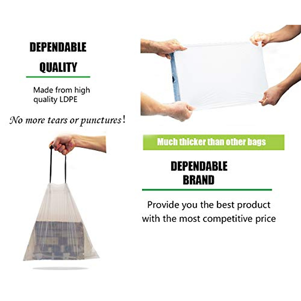 Besli 2 Gallon Drawstring Trash Bag Small Garbage Bag,100 Counts(White, 2 Gallon)