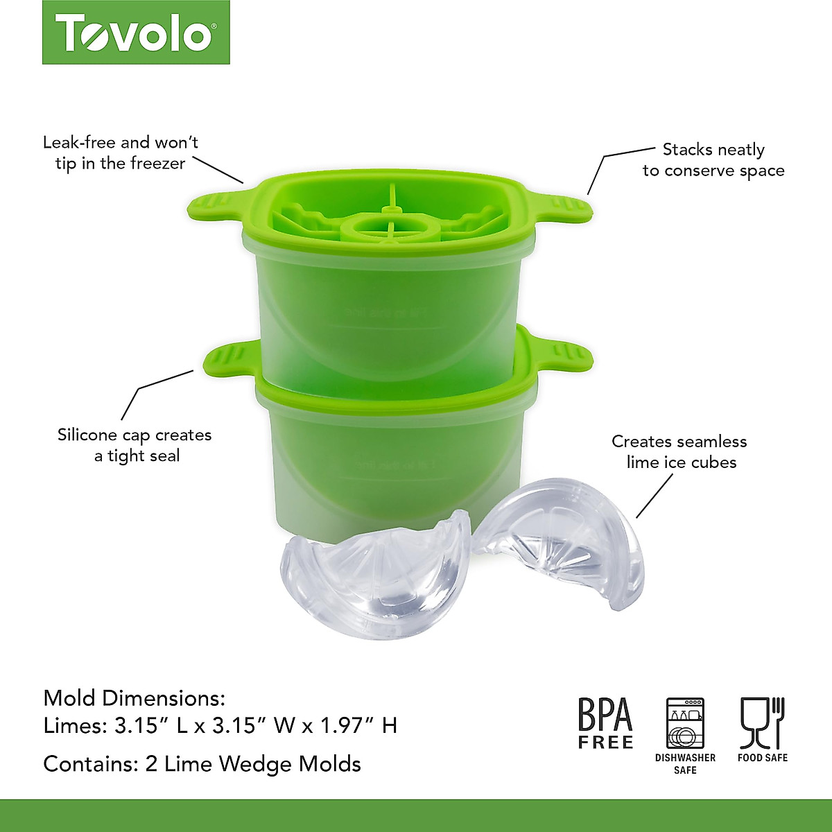 Tovolo Lime Wedge Ice Molds (Set of 2) - Slow-Melting, Leak-Free, BPA-Free/Great for Whiskey, Cocktails, Fun Drinks, and Gifts