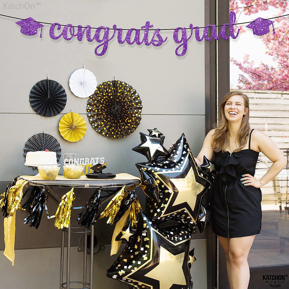 KatchOn, Glitter Congrats Grad Banner Purple - 10 Feet, No DIY Graduation Banner | Congratulations Banner, 2024 graduation party decorations | Graduation Backdrop, Graduation Decorations Class of 2024
