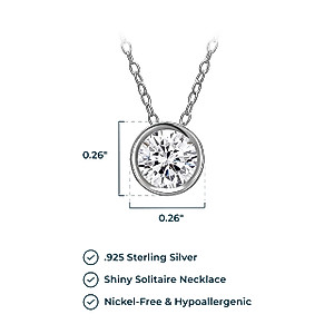 MORGAN & PAIGE Platinum-Plated .925 Sterling Silver Round Cubic Zirconia 1/4" Bezel Set Solitaire Pendant Necklace, 18"