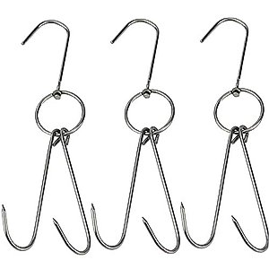 TIHOOD 3 PCS 9.4" Stainless Steel Double Meat Hooks Roast Duck Bacon Shop Hook BBQ Grill Hanger Cooking Tools Accessories (9.4" X3)