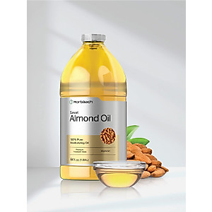 Horbäach Sweet Almond Oil 64 fl oz | for Hair and Skin | Cold Pressed & Hexane Free | Bulk Size Carrier Oil | Vegan, Non-GMO, Cruelty Free