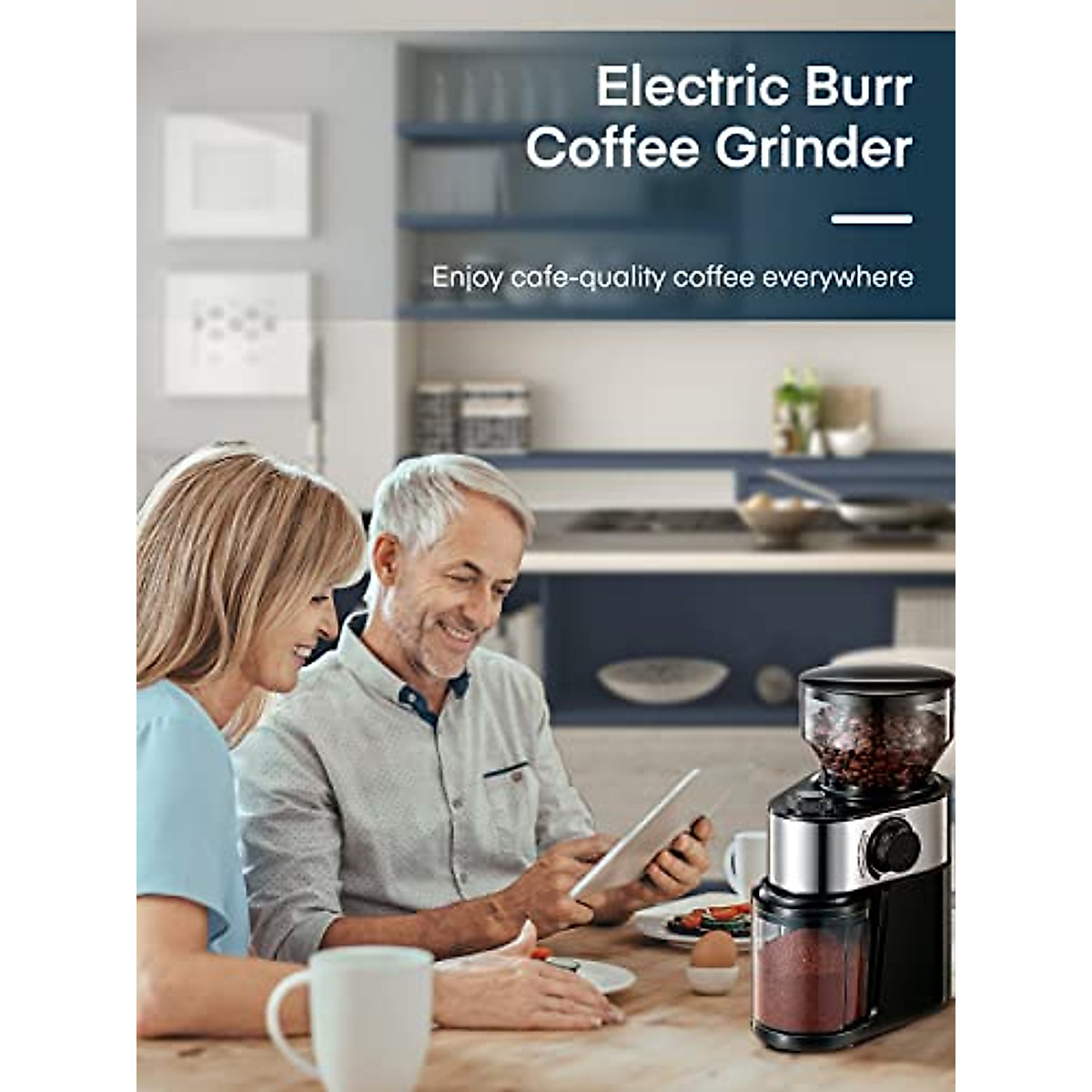 Electric Burr Coffee Grinder, FOHERE Coffee Bean Grinder with 18 Precise Grind Settings, 2-14 Cup for Drip, Percolator, French Press, Espresso and Turkish Electric Coffee Makers, Black