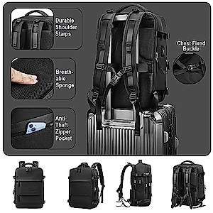 Somago Travel Backpack With 3 Large Compartments Airline Approved Carry On Backpack Casual Daypacks Fits up to 16Inch Laptop (Black)