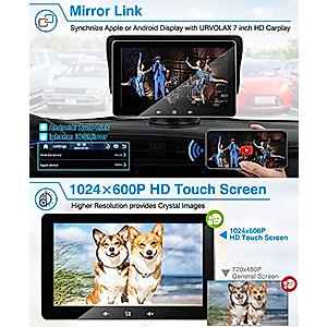 URVOLAX Wireless Portable Car Stereo Carplay Audio Receiver Compatible with Apple Android Auto System,7" HD Touch Screen Car Play with Bluetooth WiFi GPS Navigation FM Radio MirrorLink Voice Control