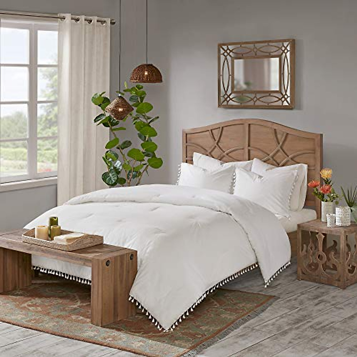 Madison Park Cozy Cotton Comforter Set Casual Modern Design All Season Bedding, Matching Shams, King/California King (104 in x 92 in), Lillian, Fringe Tassel Ivory