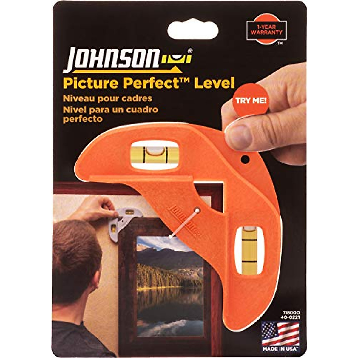 Johnson Level & Tool 118000 Picture Perfect Level, Orange, 1 Level