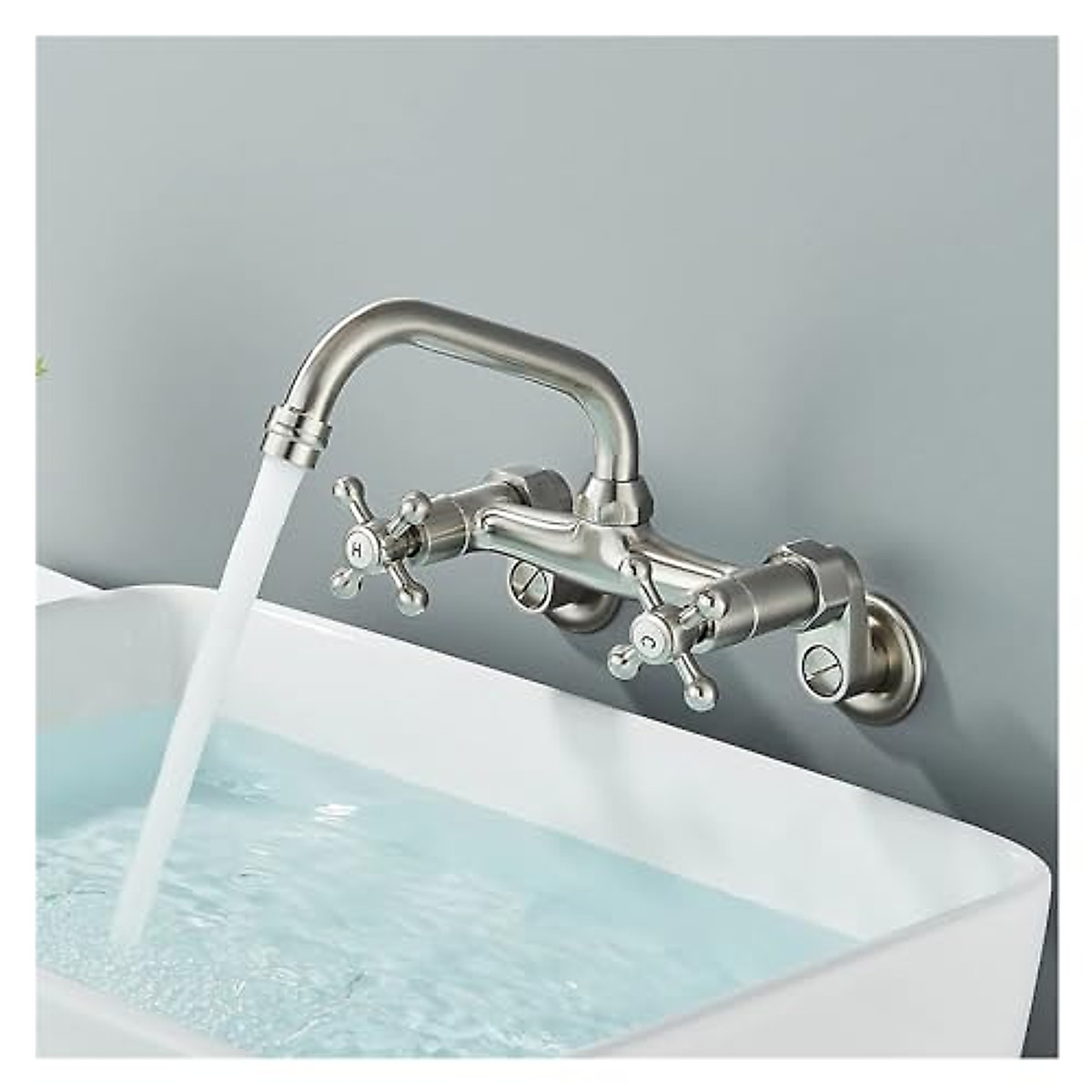 Antique Brass Bathroom Kitchen Faucet Long Spout Bathtub Faucet Mixer in The Bathroom Wall Faucet Dual Handle Washbasin Tap,Basin Faucet