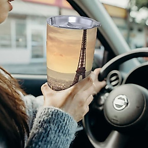 Eiffel Tower and city Tumbler with Lid and Straw 20oz Stainless Steel Car Cup for Hot and Cold Drinks, Double Wall Insulated Travel Coffee Mug Reusable Drink Thermos Cup Birthday Gifts
