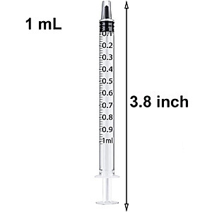 50 Pcs 1ml 1cc Syringe No Needle Plastic Syringe Individually Sealed for Pets Oral, Refilling, Oil or Glue Applicator, Measuring or Transfering Tiny Amount of Liquids, Without Cap