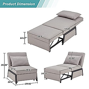 YODOLLA 4 in 1 Convertible Chair Bed, Pullout Small Sofa Bed Sleeper Sofa for Adult, Pop up Single Folding Bed, Chair, Chaise Lounge, Ottoman, Grey